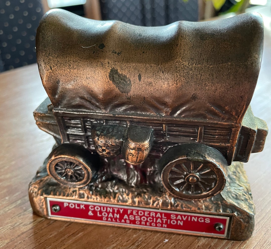 Vintage Copper Color Metal Covered Wagon Coin Bank - Etsy