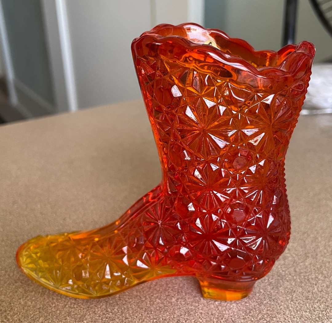 Vintage Fenton Amber Glass Shoe Boot With Original Sticker Tag - Etsy
