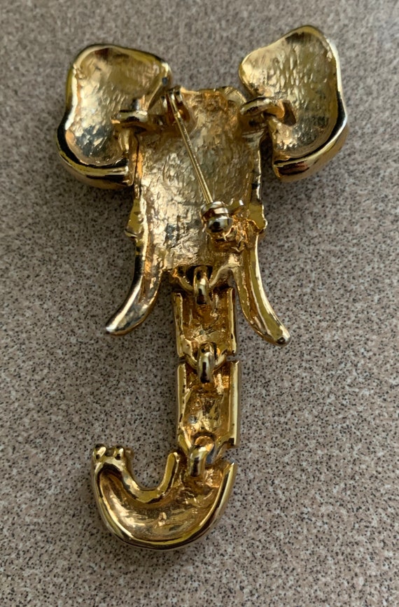 Large Rhinestone Articulated Elephant Brooch Pin - Gem