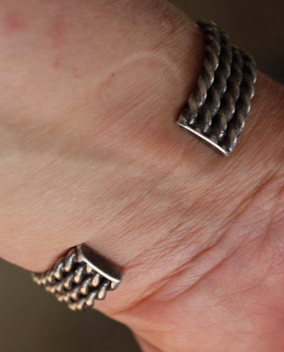 Unique Braided Sterling Silver Turquoise Cuff Bracelet - Gem