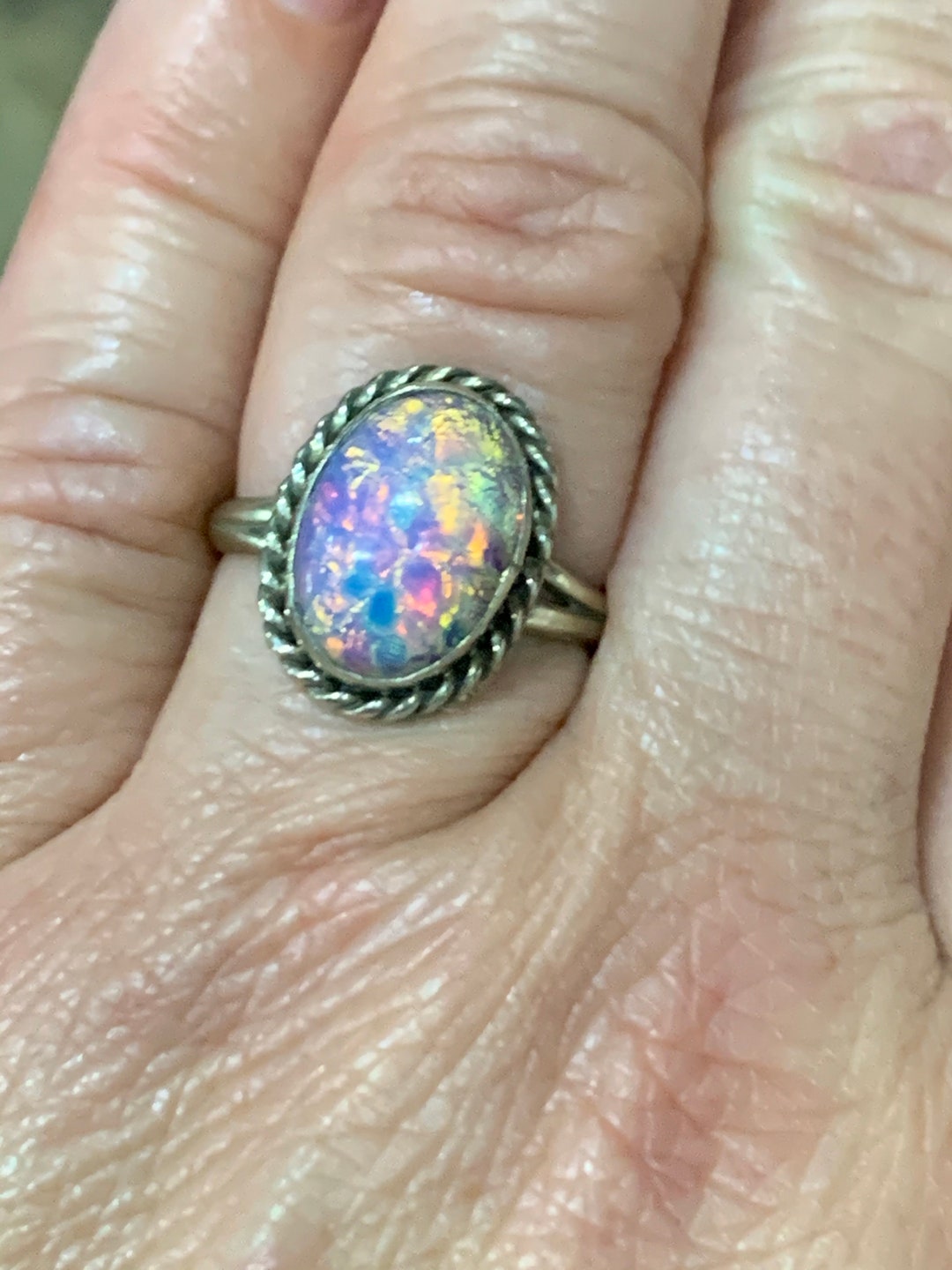 Beautiful Ladies Taxco Mexico Sterling Silver Foil Opal Ring Size 7 1/2 ...