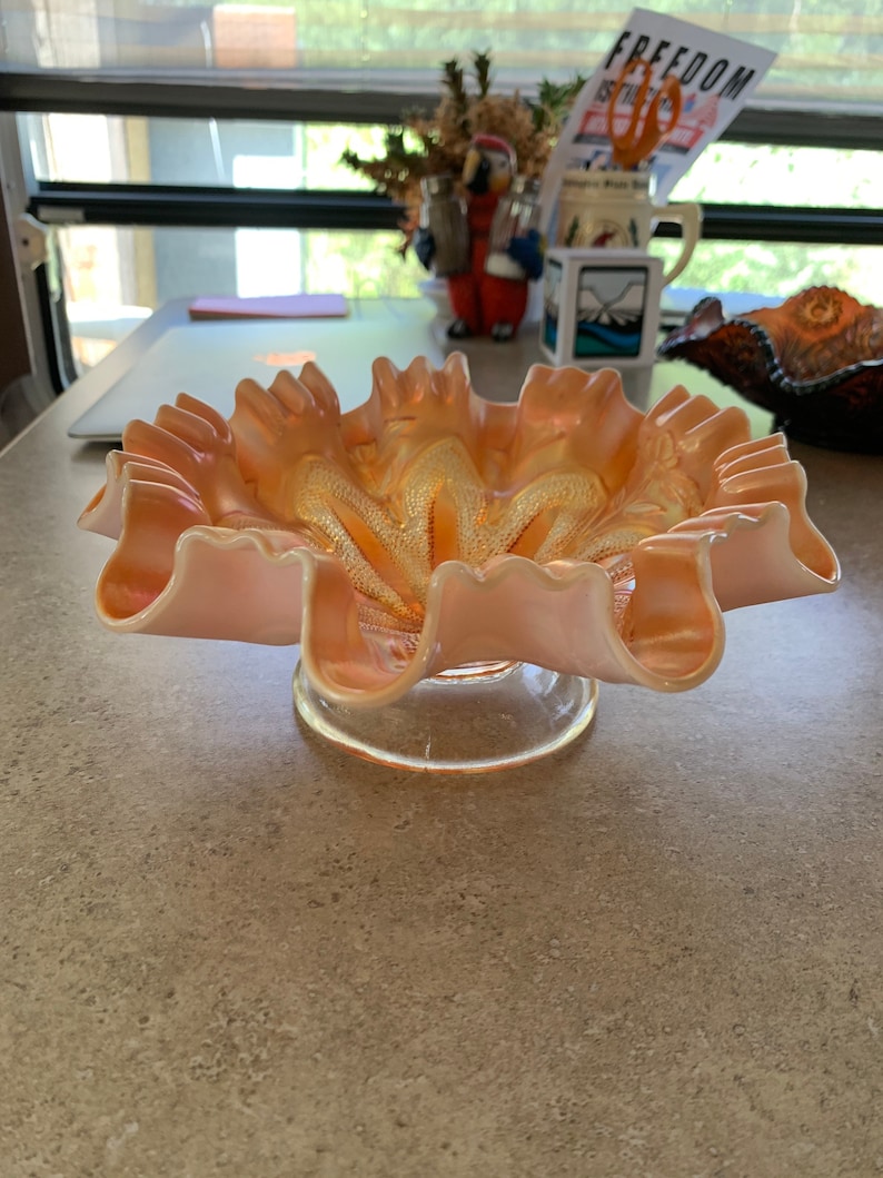 Vintage Dugan Carnival Glass Amber Border Plants Pattern - Etsy