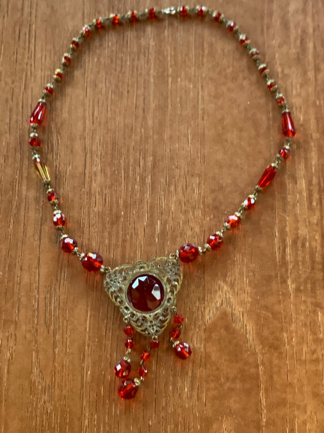 Vintage Ornate Ruby Red Glass Beads Victorian Style Necklace | Etsy