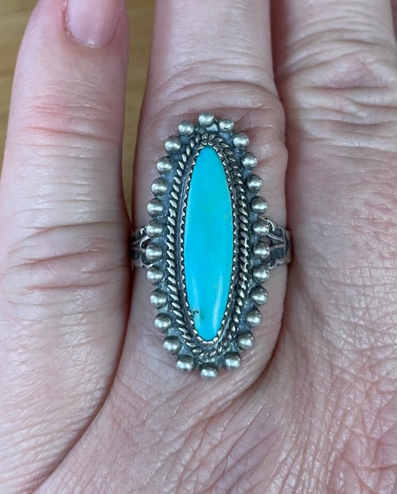 Vintage Artist Signed Native American Turquoise Ring … - Gem