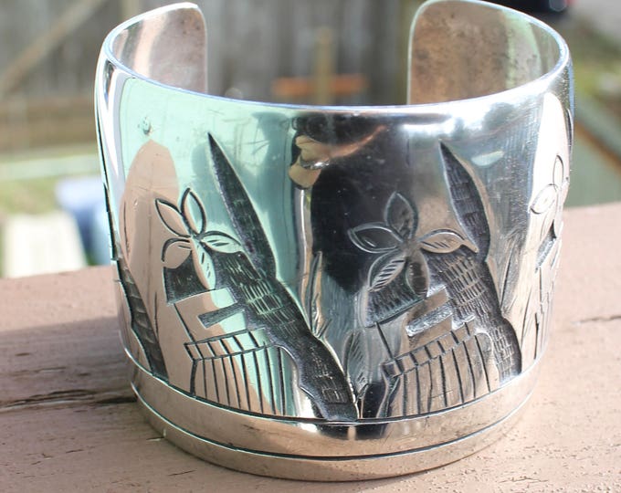Huge Hopi Sterling Silver Cuff Bracelet Spider Picto Mark Noman Honie ...