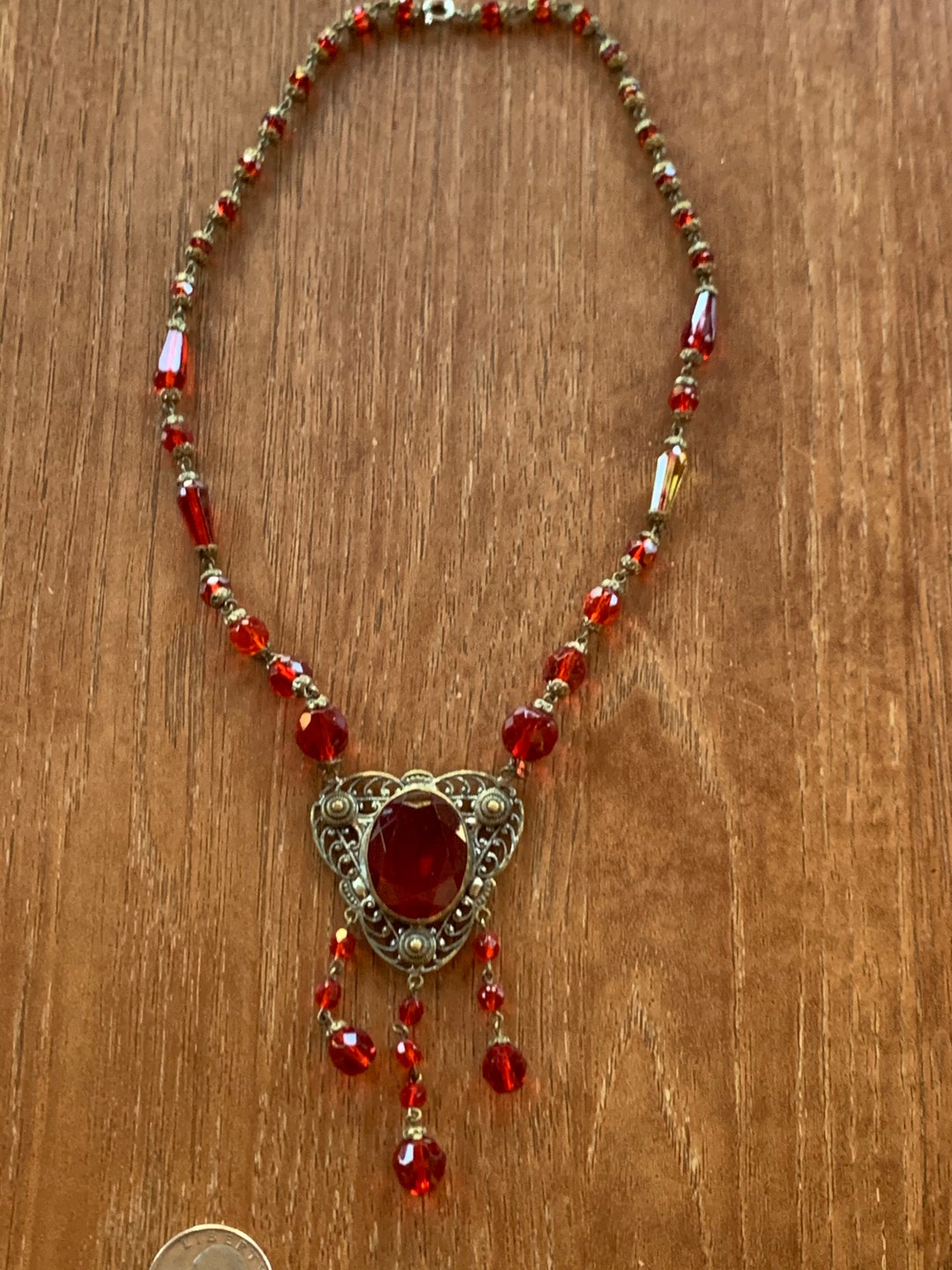 Vintage Ornate Ruby Red Glass Beads Victorian Style Necklace Chocker - Etsy