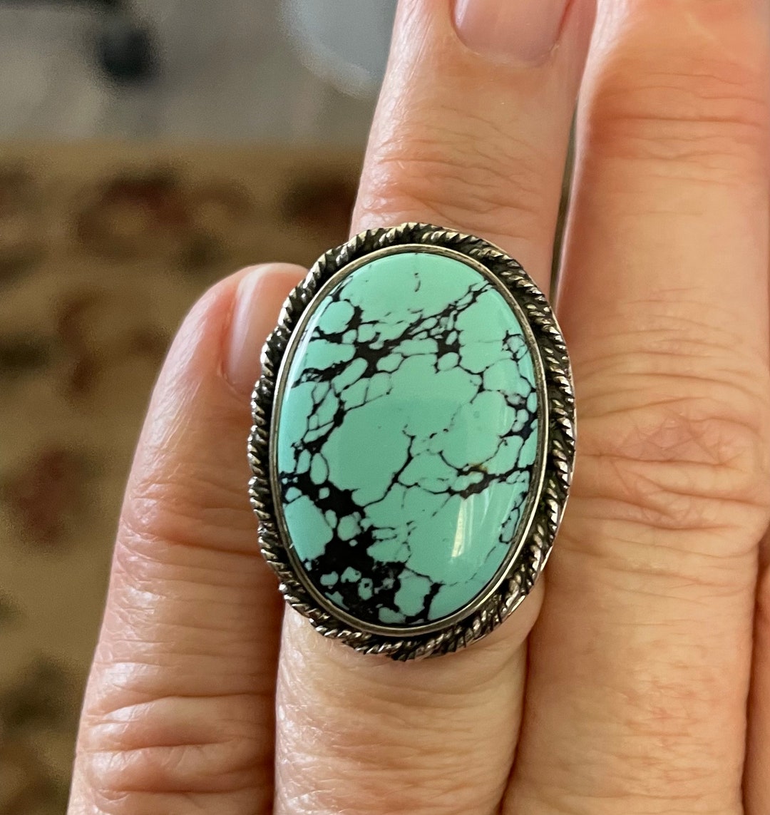 Jay King DTR Sterling 925 Ring With Large Oval Blue Turquoise Size 7 ...