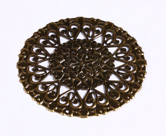 50mm Antique brass large round filigree charm Antique brass | Etsy