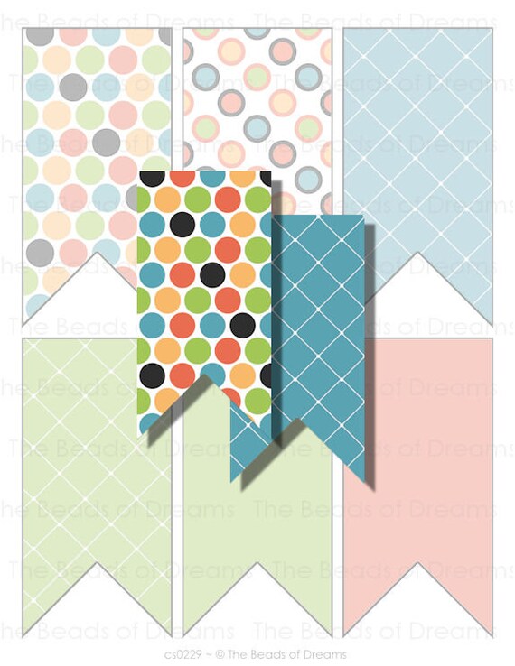 6 pennants orange green blue Printable pennants | Etsy