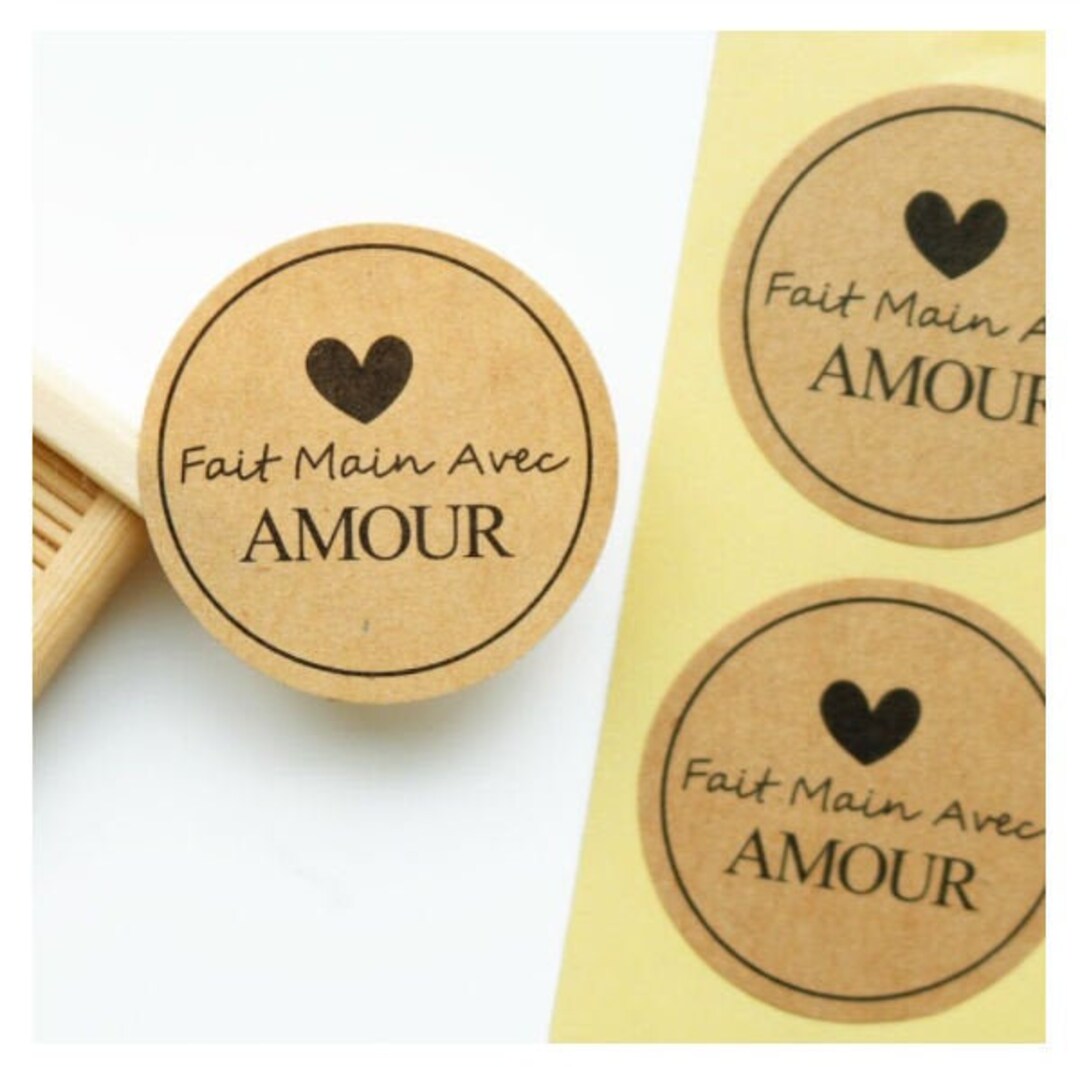 Fait Main Avec Amour Sticker - French Handmade Message - Heart Label ...