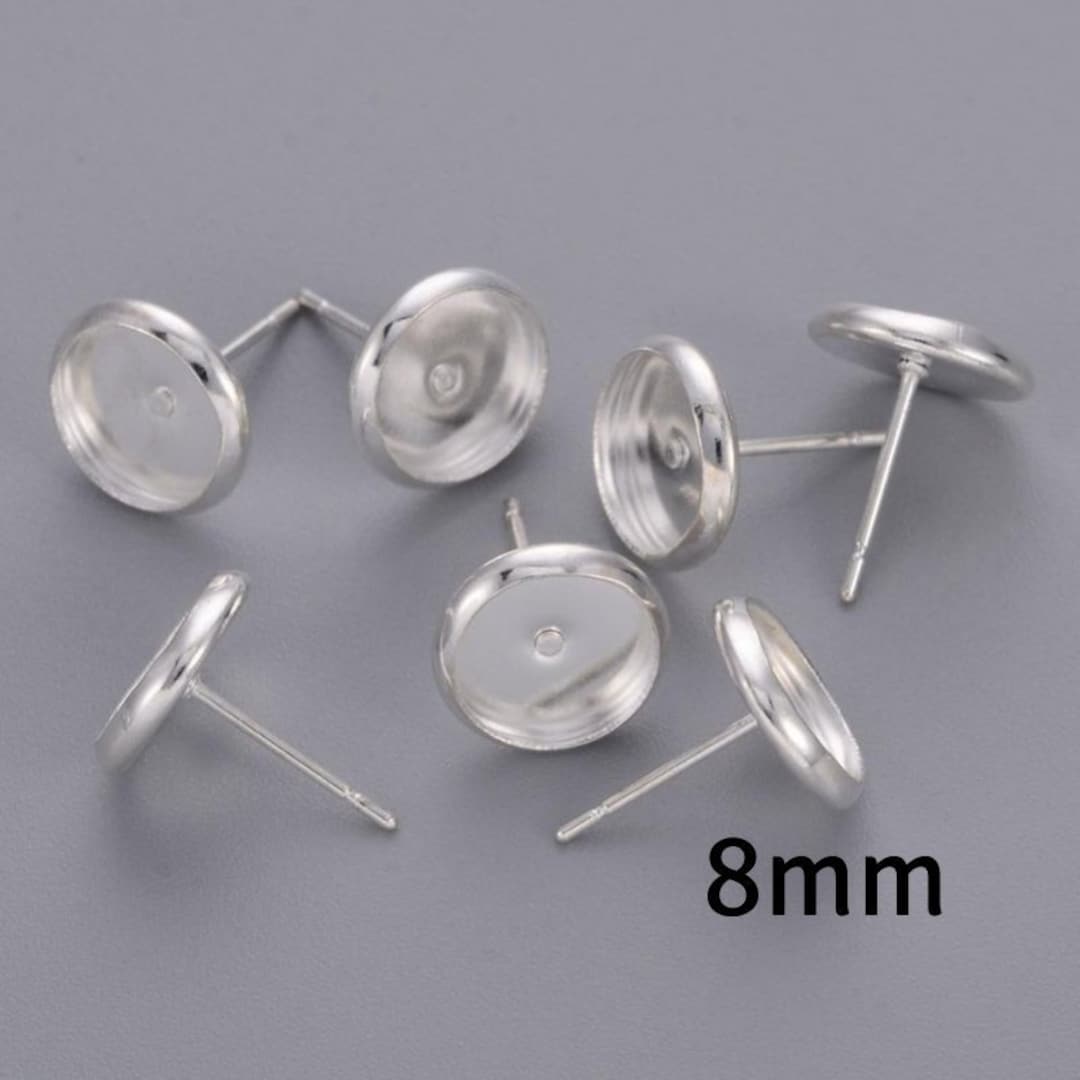Fornituras de plata para pendientes de 8 mm Engaste de cabujón de 8 mm ...