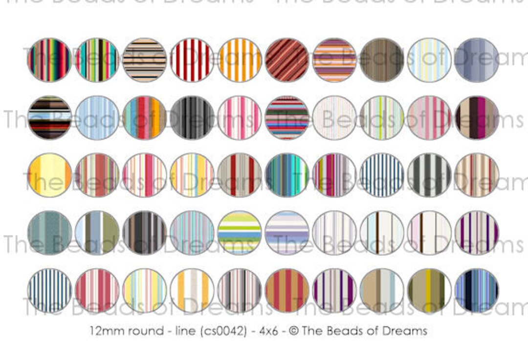 Printable Digital Collage Sheet - Mixed Color Lined 12mm Round ...