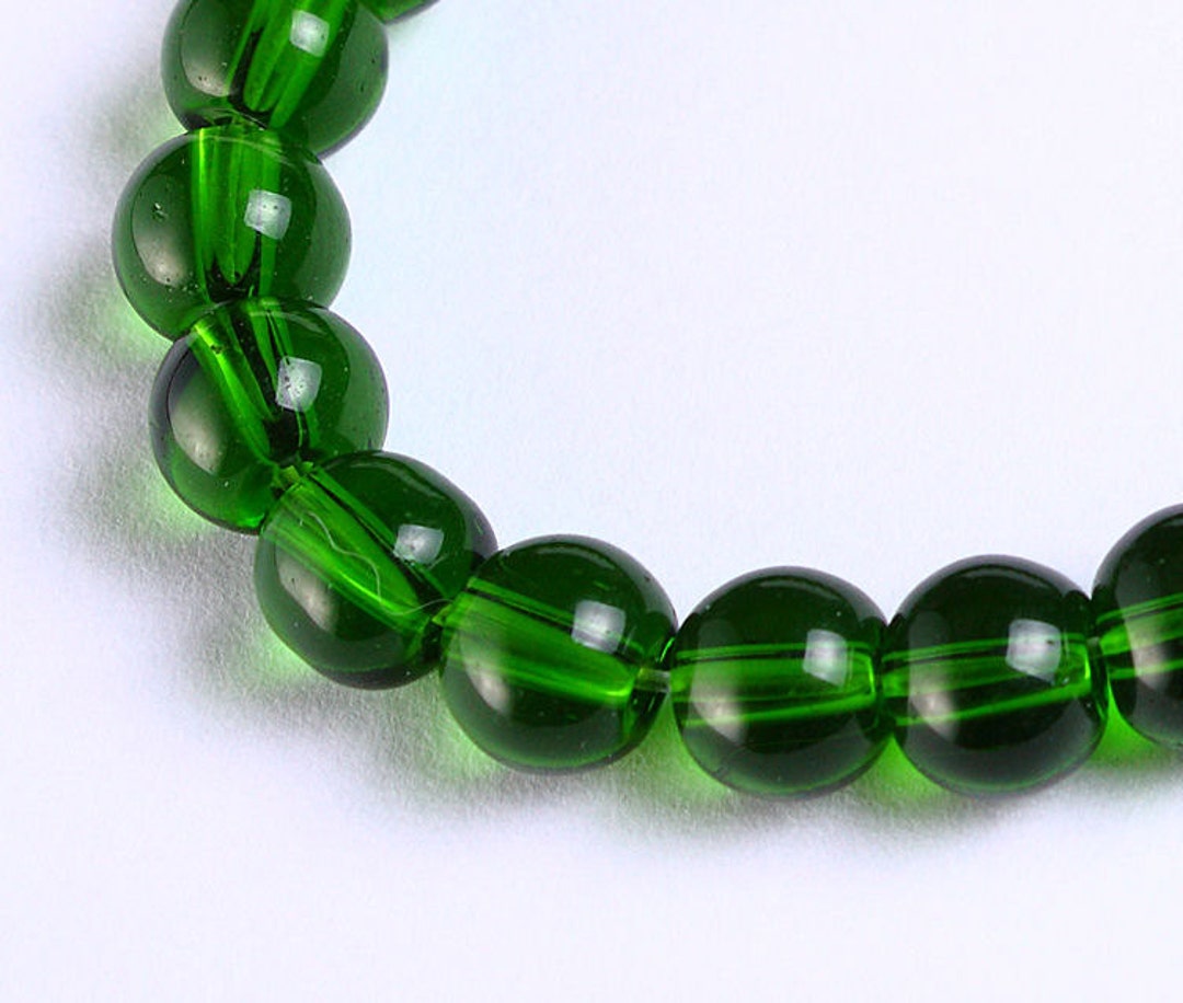 6mm Dark Green Glass Beads - 6mm Green Round Beads - 6mm Round Beads ...
