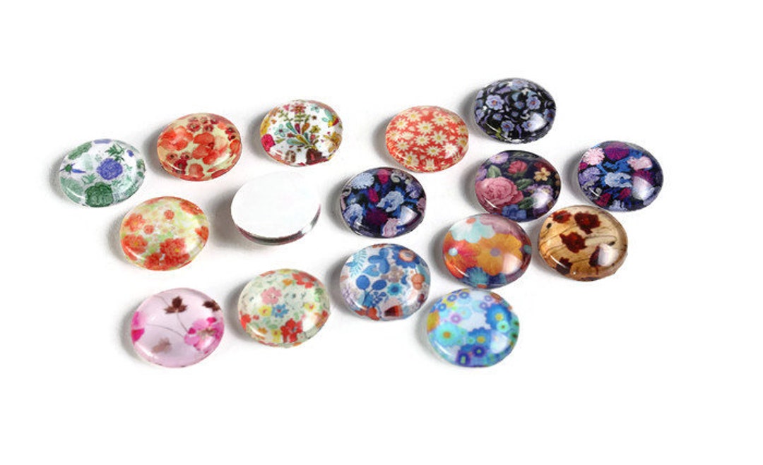 12mm Flower Cabochons - 12mm Flat Round Cabochons - 12mm Glass Cabochon ...