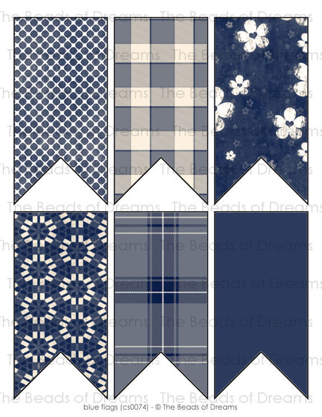 6 Pennants - Blue - Printable Pennants - Printable Digital Collage ...