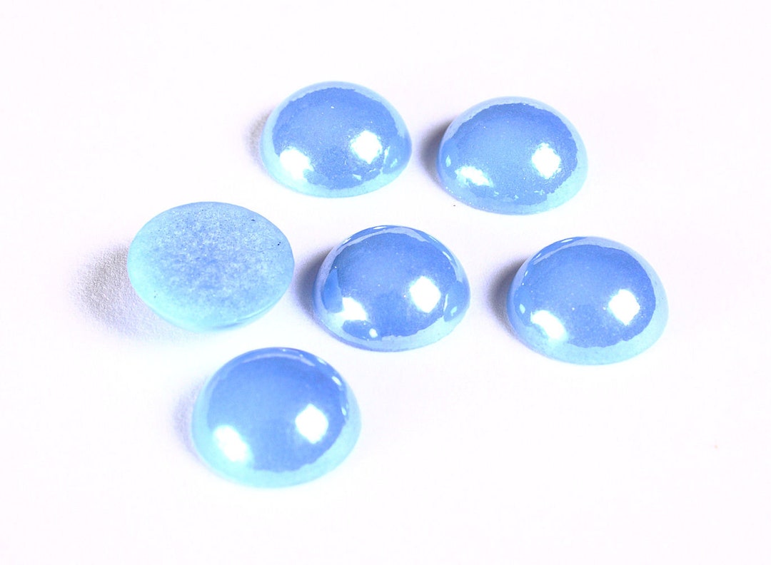 12mm Blue Plated Pearlized Finish Round Glass Cabochons - AB Finish ...