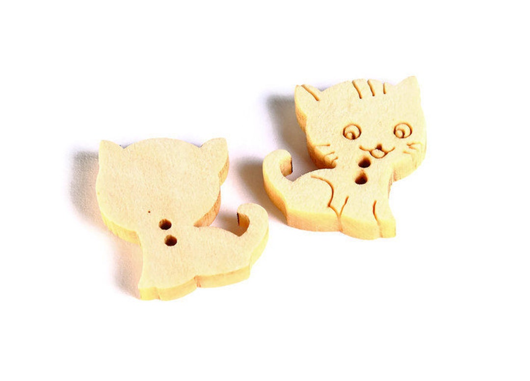 16mm Cat Button Natural Wood Button Kitten Button Petite Button Craft ...