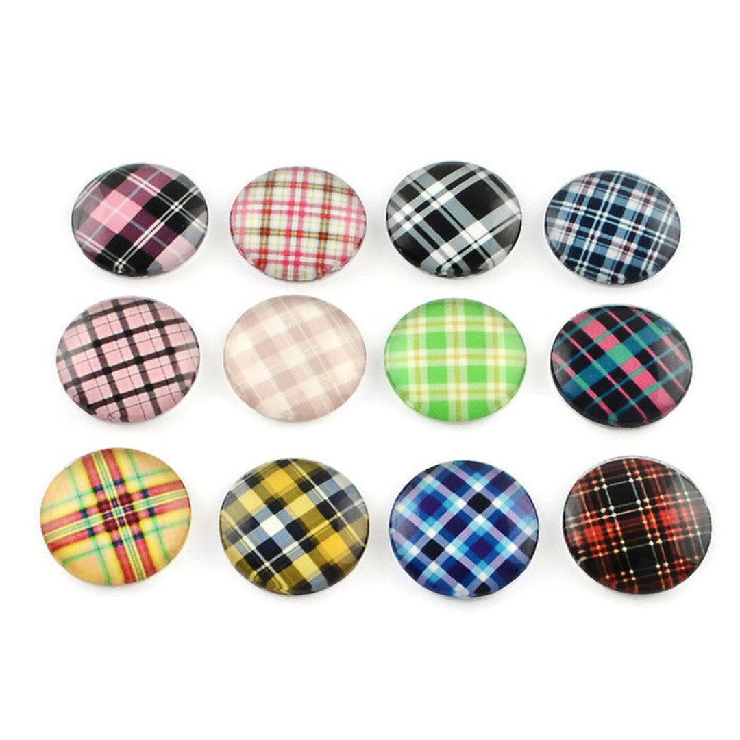 12mm Checker Plaid Pattern Cabochons 12mm Round Cabochons 12mm Glass ...