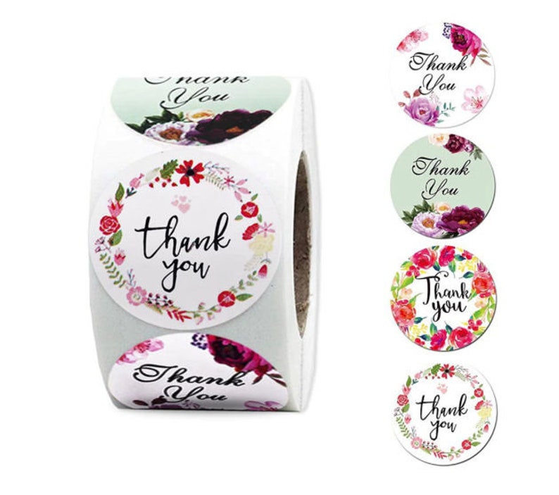 Thank You Stickers Thank You Flowers Labels 1 Round | Etsy