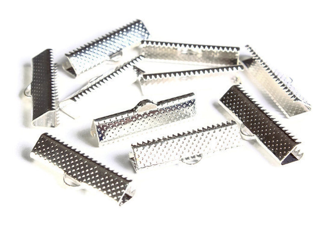 25mm Silver Ribbon End - Ribbon Crimp End Clamp - Ribbon Clip - Ribbon ...
