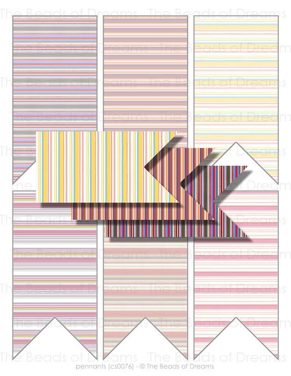 6 Lined Pennants Flags Printable Digital Collage Sheet | Etsy