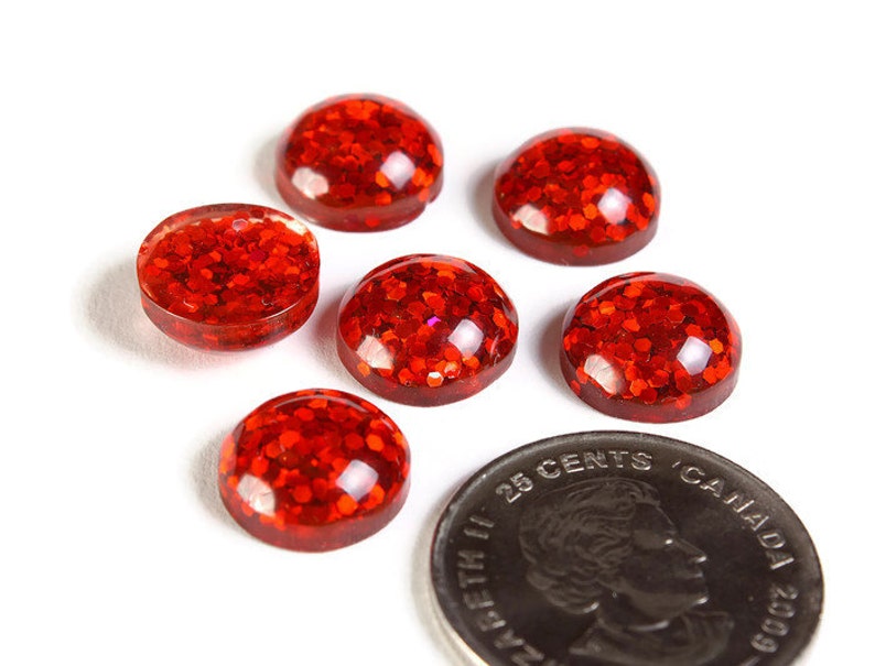 12mm Red Round Resin Cabochon Red Glitter Cabochon Domed - Etsy