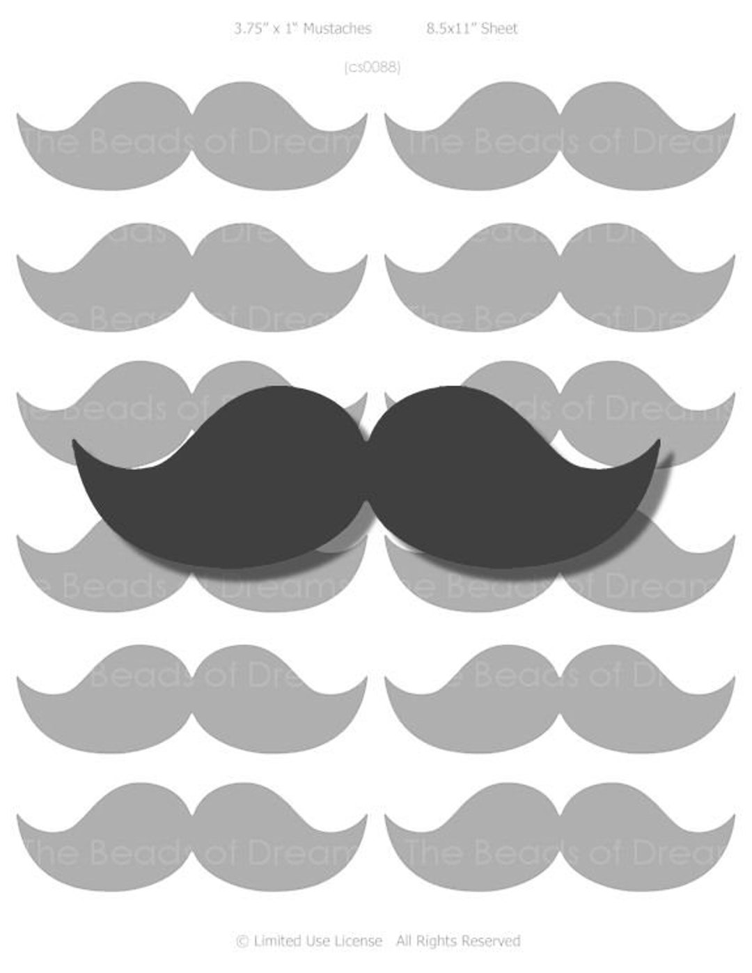 12 Large Dark Grey Mustaches - Mustache Tag - Printable Digital Collage ...