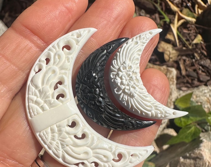 3 Carved Bone Crescent Moons. Drilled Holes. Natural Moons, Destash ...