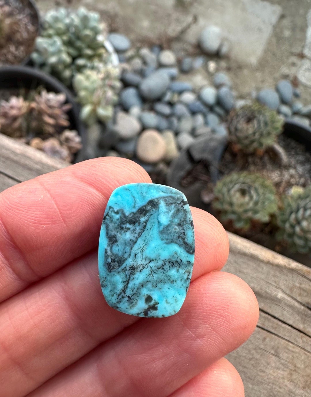 Kingman Turquoise Cabochon. Blue and Black. Rectangle Stones. Blue ...