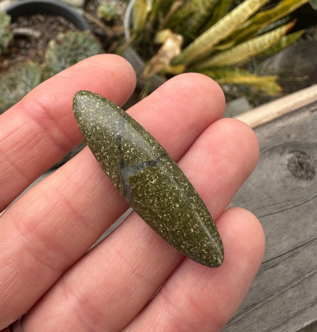 Long Oval Epidote Cabochon. Epidote, Allanite in Quartz. Oval Stone ...
