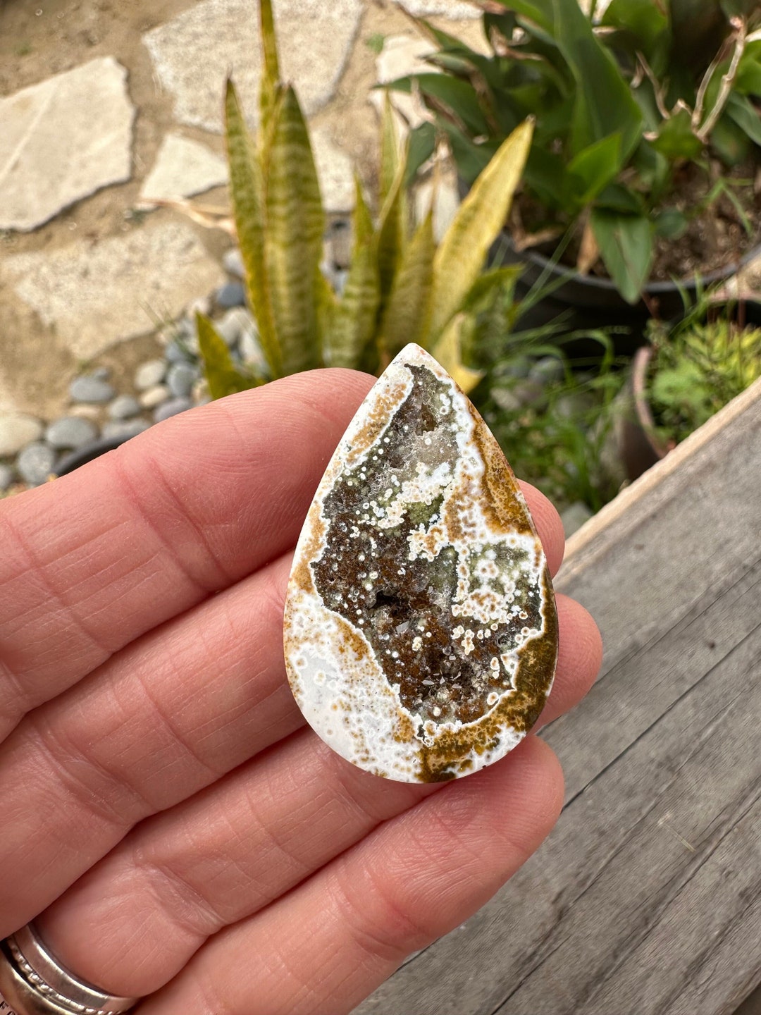 Large Teardrop Ocean Jasper Cabochon. Druzy Pocket. Tear Drop Orbicular ...