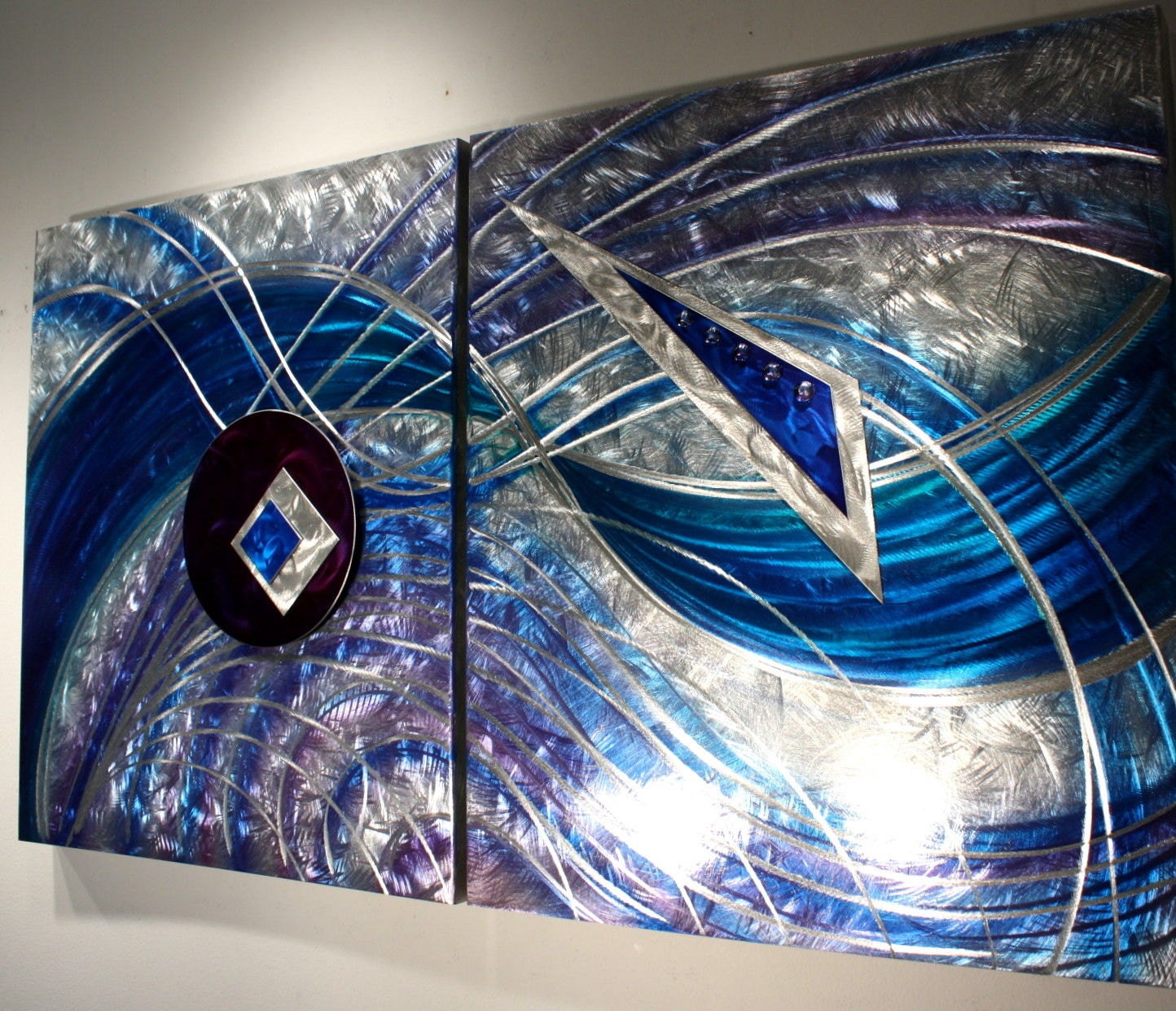 Alex Kovacs Modern Painting on Abstract Metal Sculpture Rainbow Wall ...