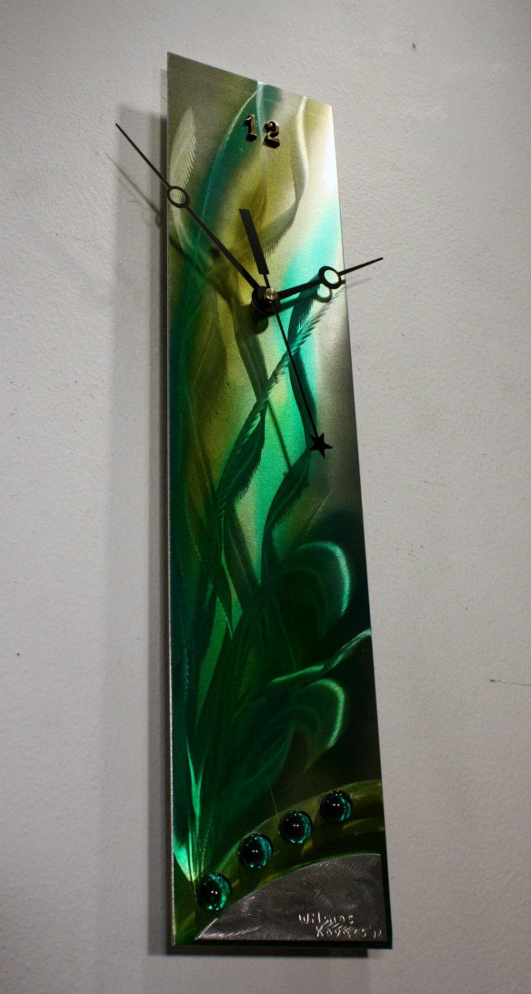 Alex Kovacs Green Modern Metal Wall Sculpture Unique Abstract Art Clock ...