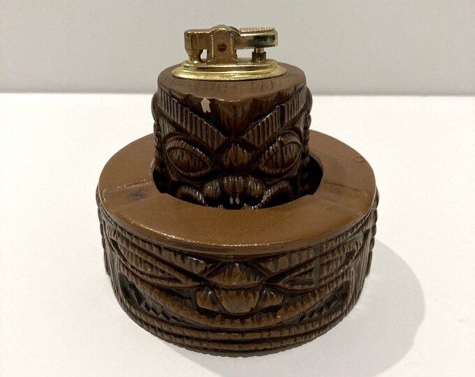 Tiki God Lighter and Cigarette Ashtray Set Quon-quon Japan Ceramic ...