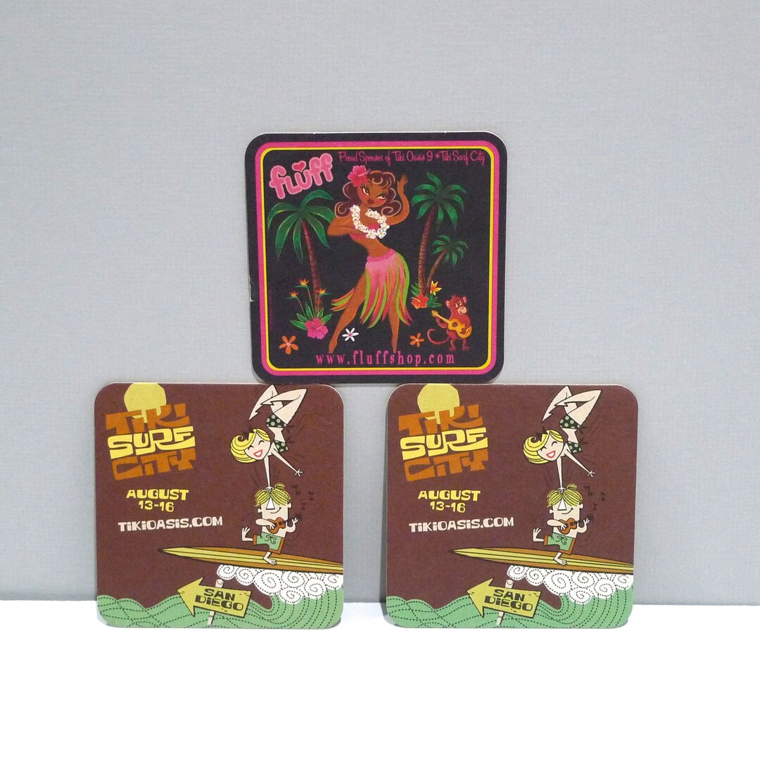 Tiki Surf City San Diego Coasters Set of Three for Tiki Oasis - Double ...
