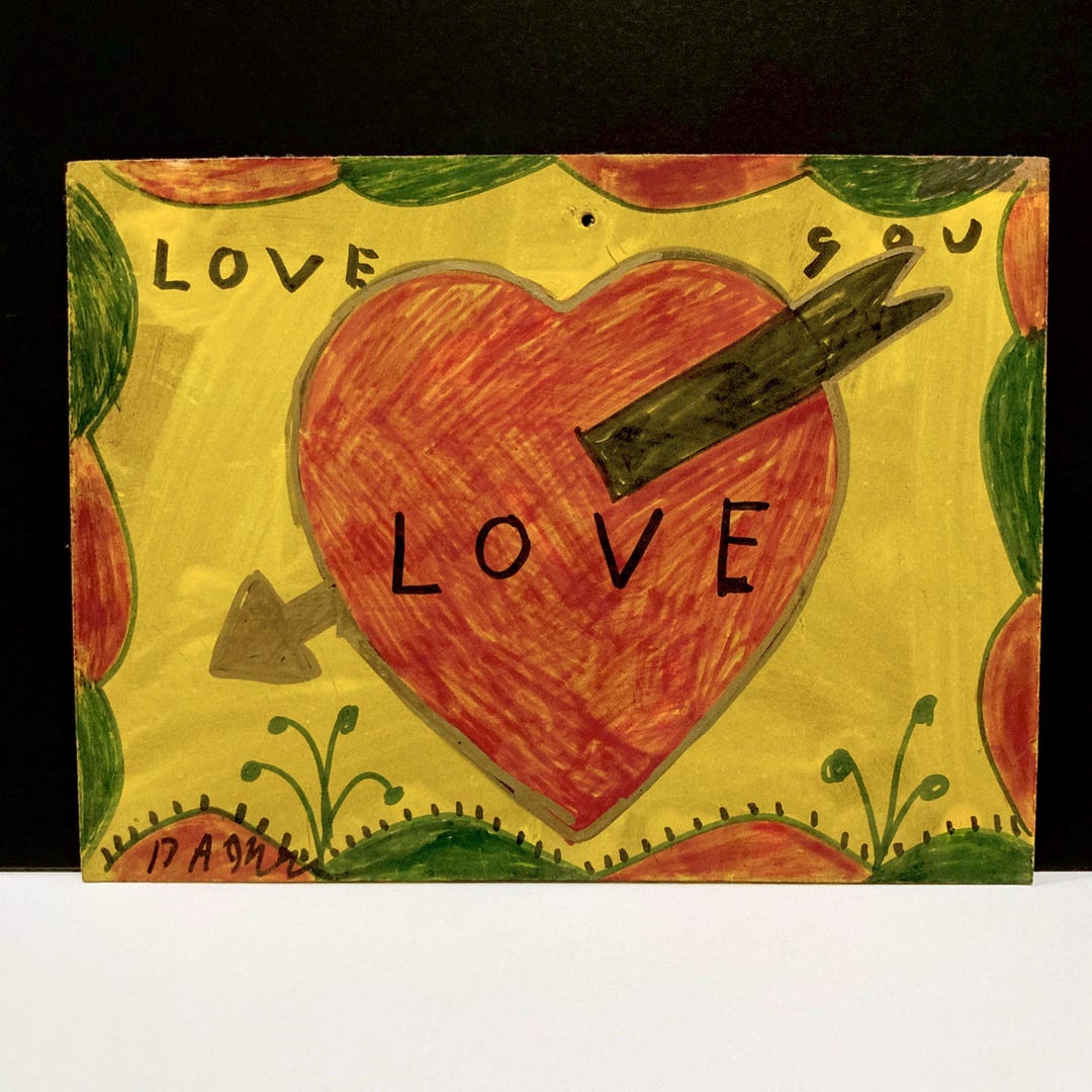 R A Miller Red Devil Folk Art Drawing Marker Painting Love You Heart ...