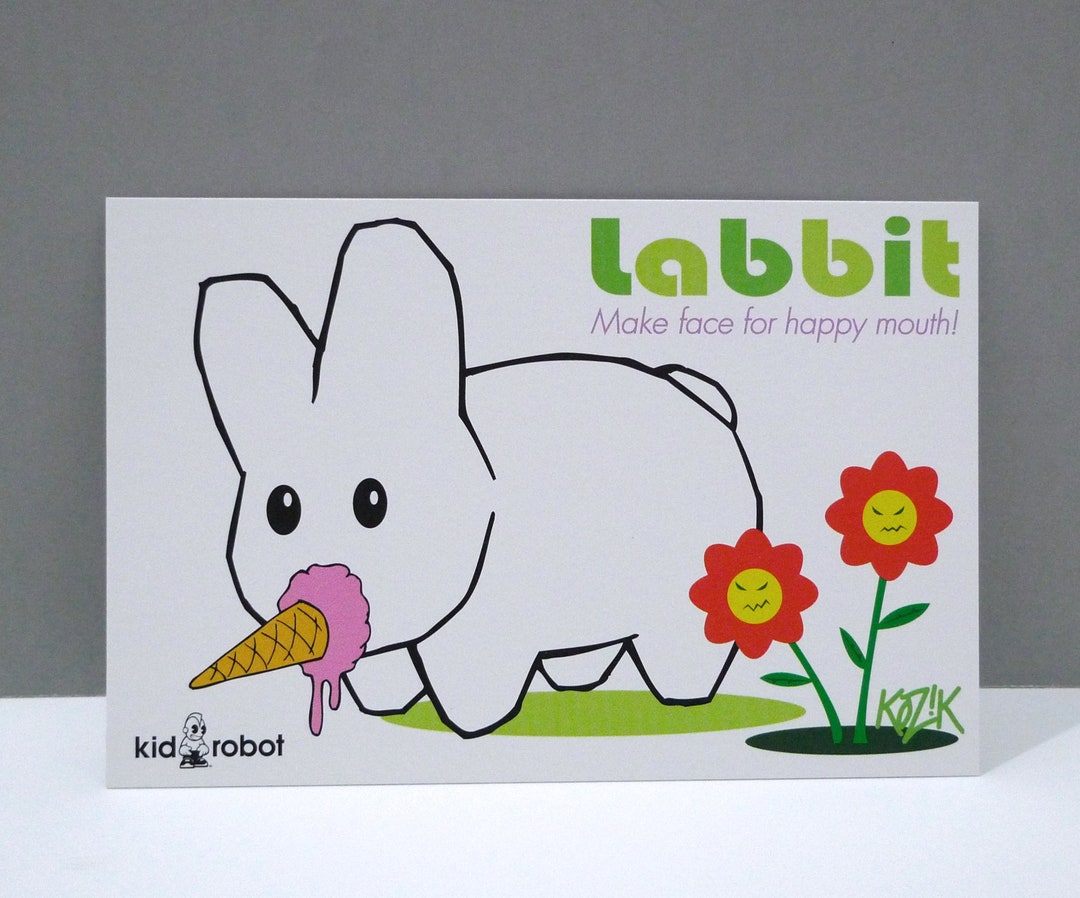 Labbit Kozik Kidrobot Postcard - Make Face for Happy Mouth - Ice Cream ...