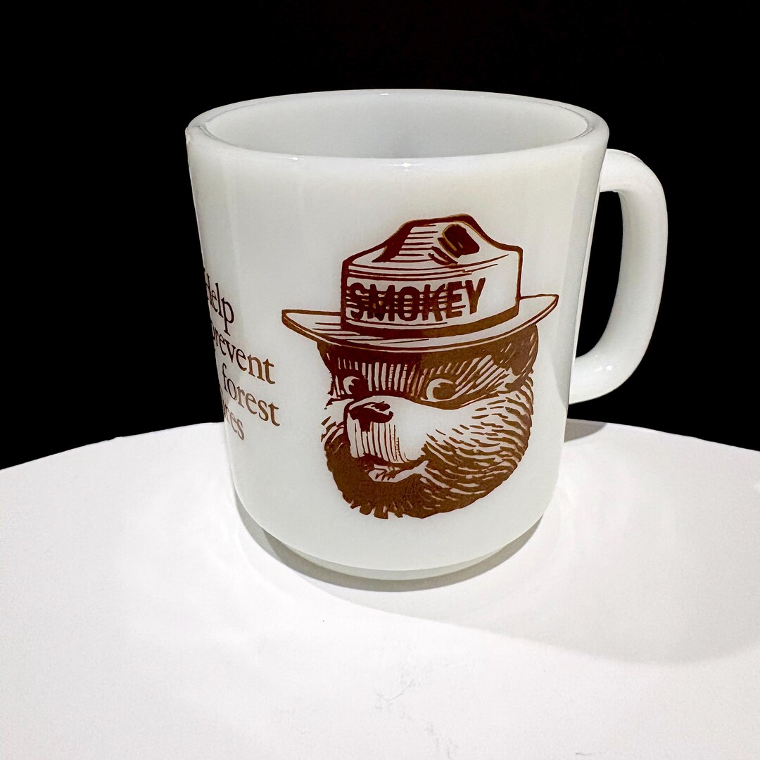 Smokey the Bear Mug - Vintage 1970's White Milk Glass Coffee Cup, Help ...