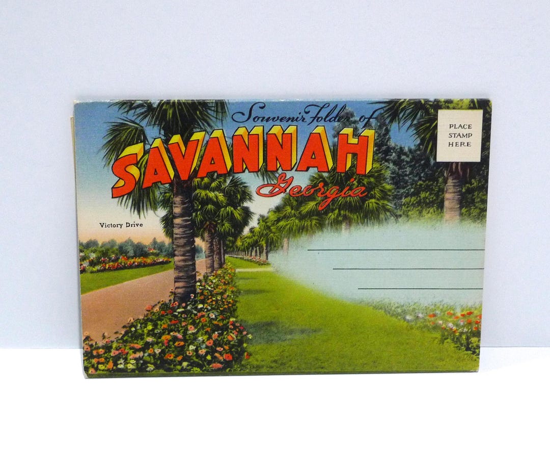 Savannah Georgia Souvenir Folder 1940s - Linen Postcard Fold Out Set ...
