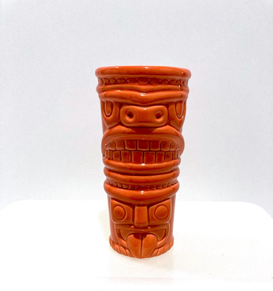 Tiki Flower Vase or Large Mug - 8 Inches Tall -orange Glaze Vintage ...