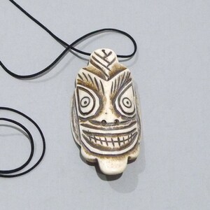 Tiki Pendant Necklace - Carved Bone Mask Vintage Polynesian Islander ...