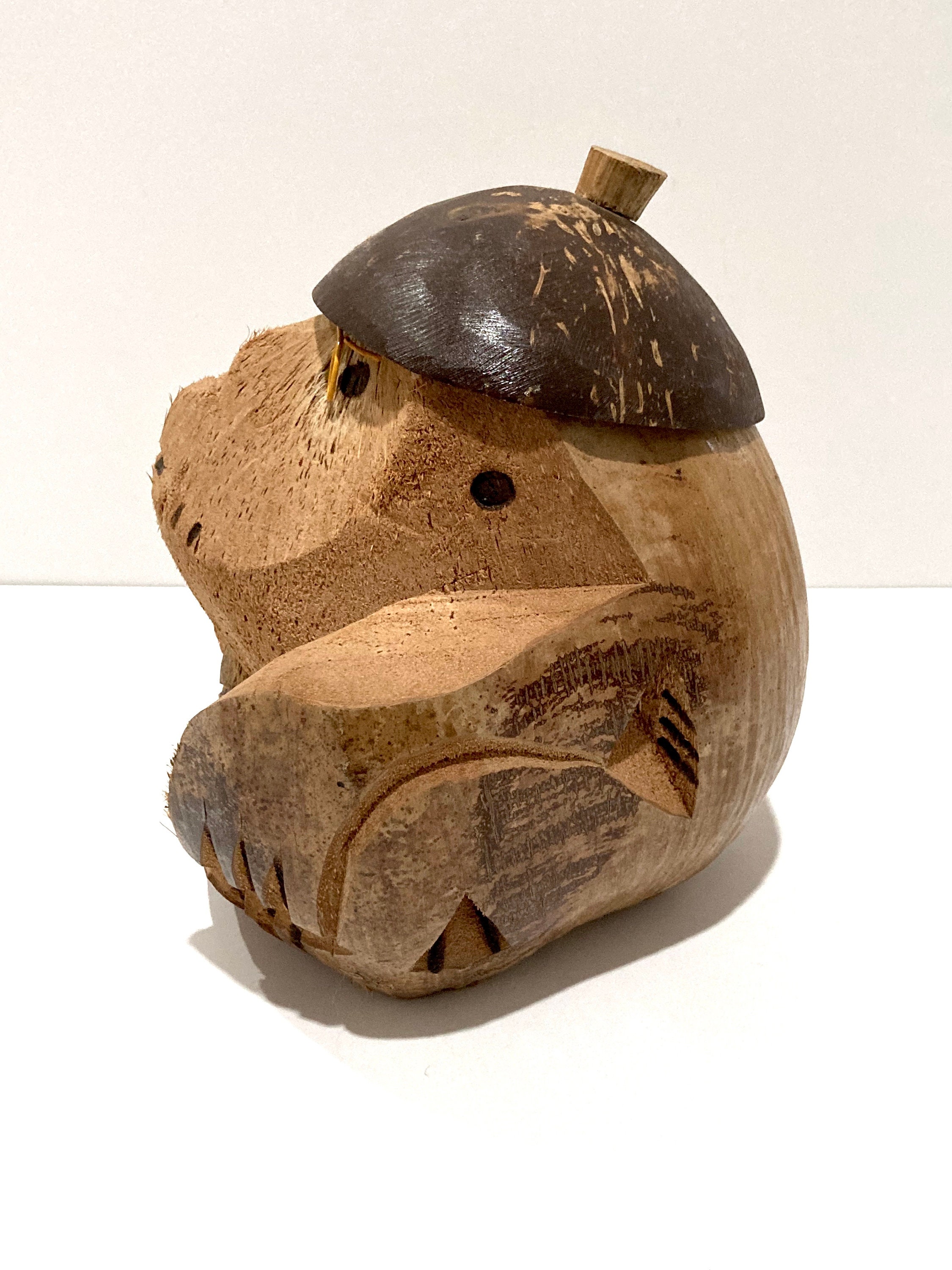 Coconut Carved Monkey Bank Vintage 80s Sculpture Luau Party | Etsy