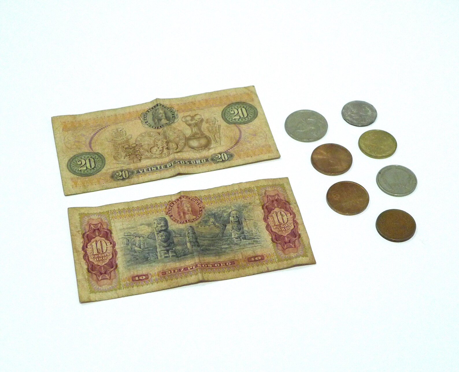 Vintage Columbia Paper Money and Coins 70s 80s / 50 Centavos / 10 Pesos ...