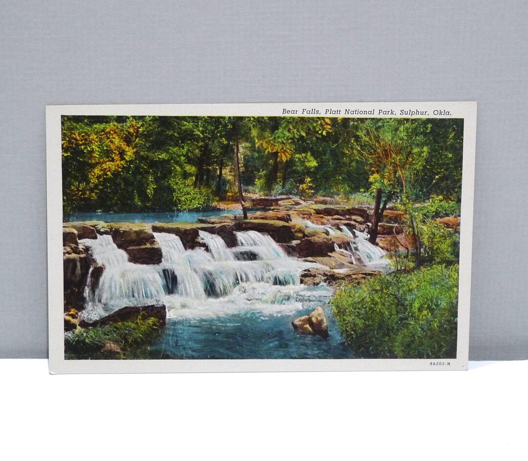 Bear Falls - Platt National Park Postcard - Sulfur Oklahoma - Vintage ...