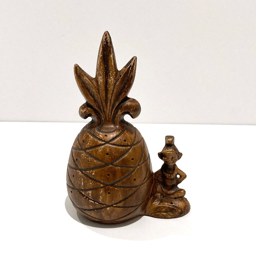 Treasure Craft Menehune & Pineapple Figurine Vintage 1960's Hawaiian Pixie Polynesian Tiki Party ...
