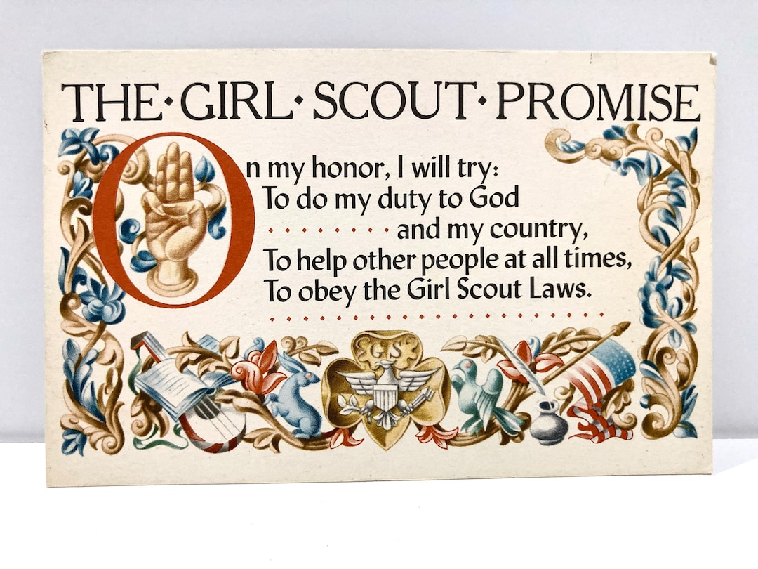 Girl Scout Promise Postcard - Unused, Vintage 1960's - Duty to God and ...