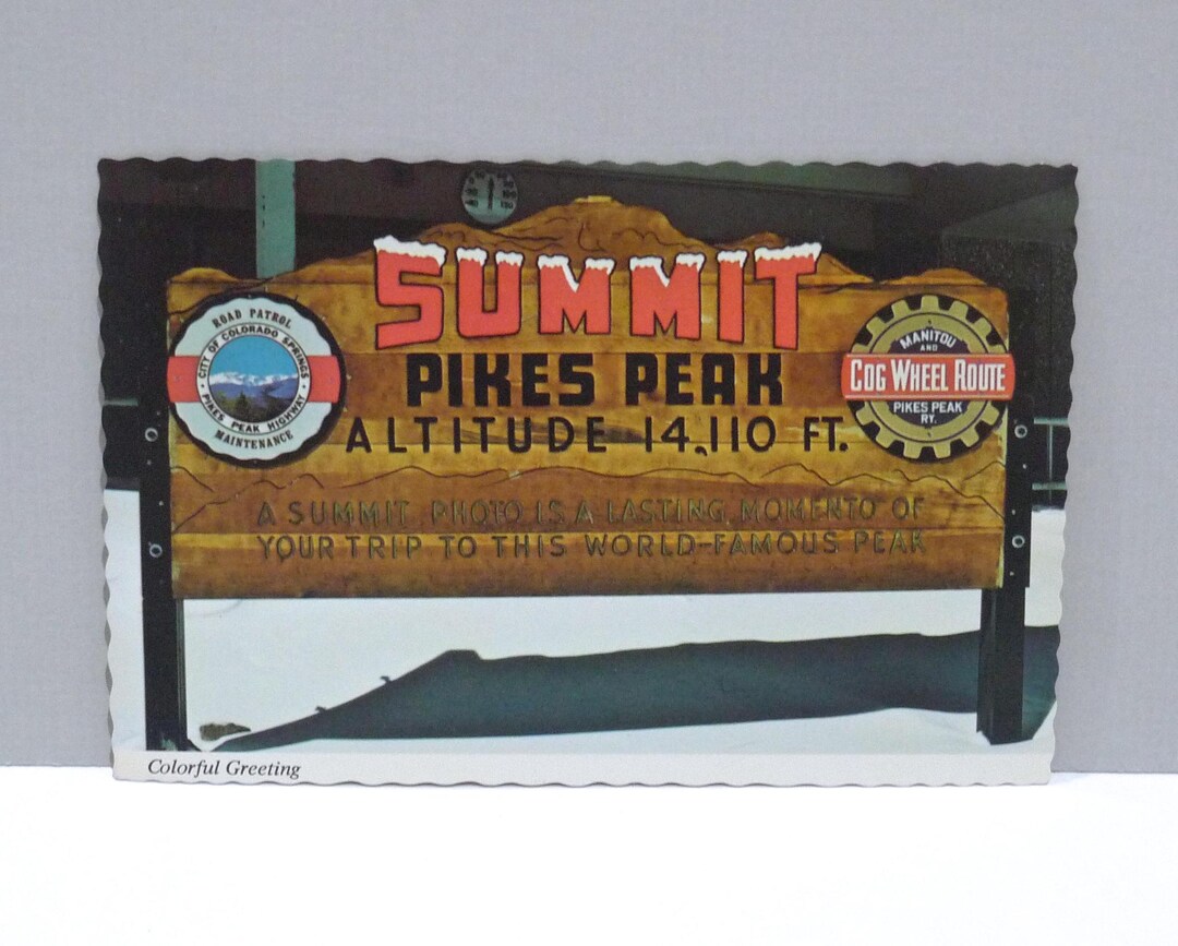 Pikes Peak Summit Sign Postcard - Colorful Greeting - Colorado ...