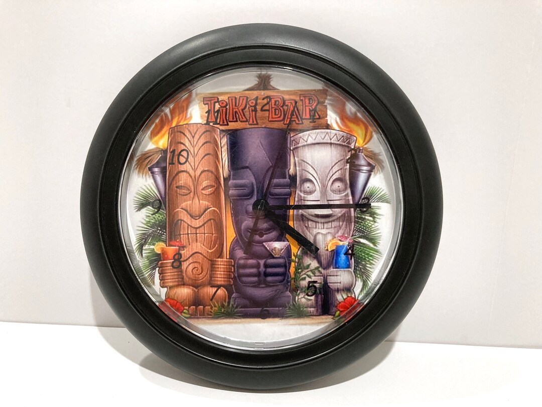 Tiki Bar Wall Clock With Tiki Mugs Graphics on Face / Front Quartz ...