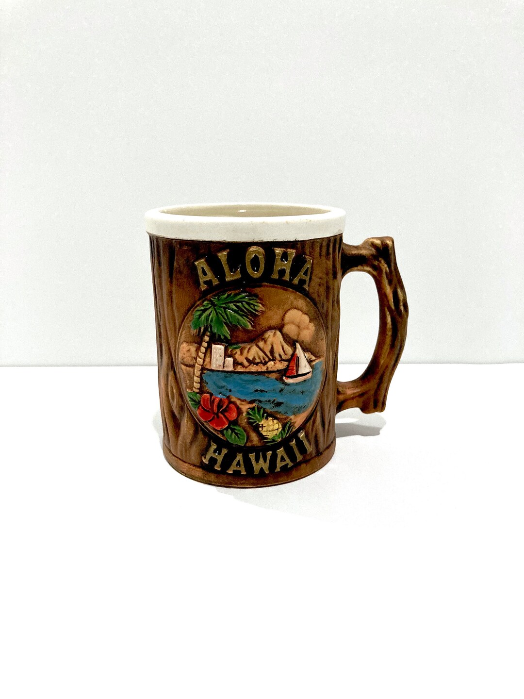 Aloha Hawaii Souvenir Mug 1960's - RB Made in Japan - Faux Bois Wood ...