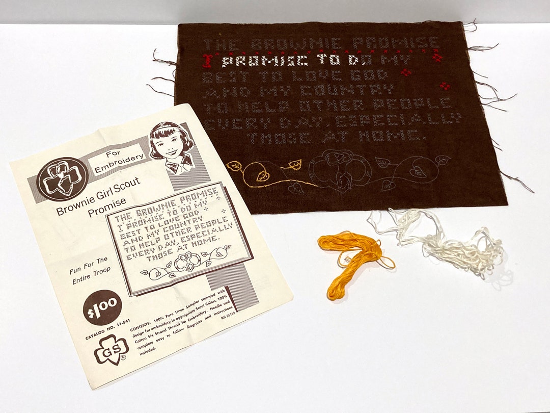 Brownie Girl Scout Promise Cross Stitch Embroidery Kit - Vintage 1960's ...